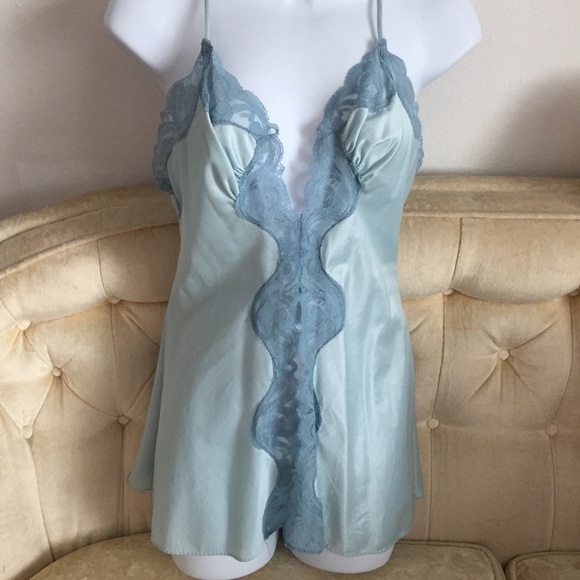 Intimates & Sleepwear | Vintage Powder Blue Lace Front Teddy Topdress S ...